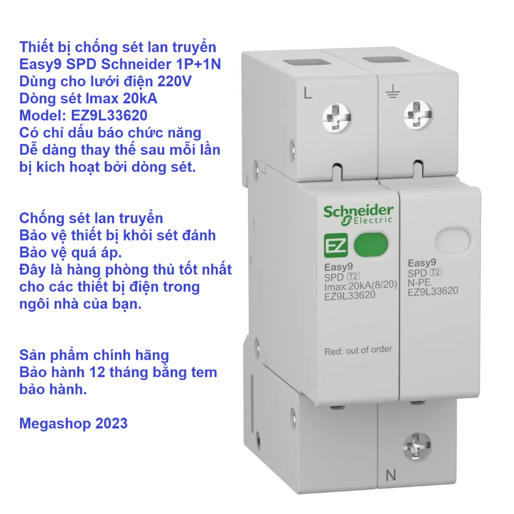 Spd Schneider 1P+N 20kA surge protector EZ9L33620, easy9 lightning ...