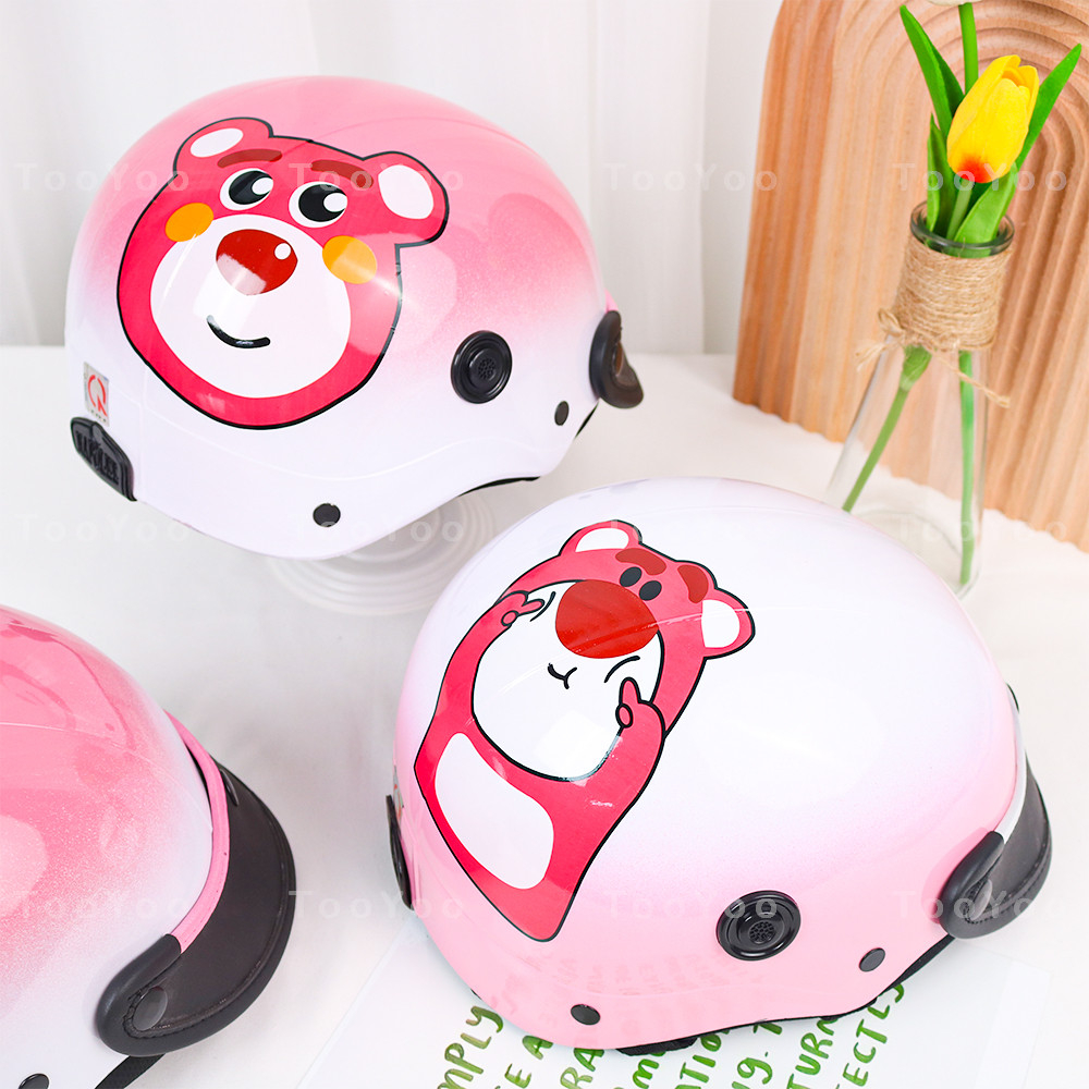 [BIG Man] Lotso Strawberry Bear adult half-head helmet with cute glossy ...