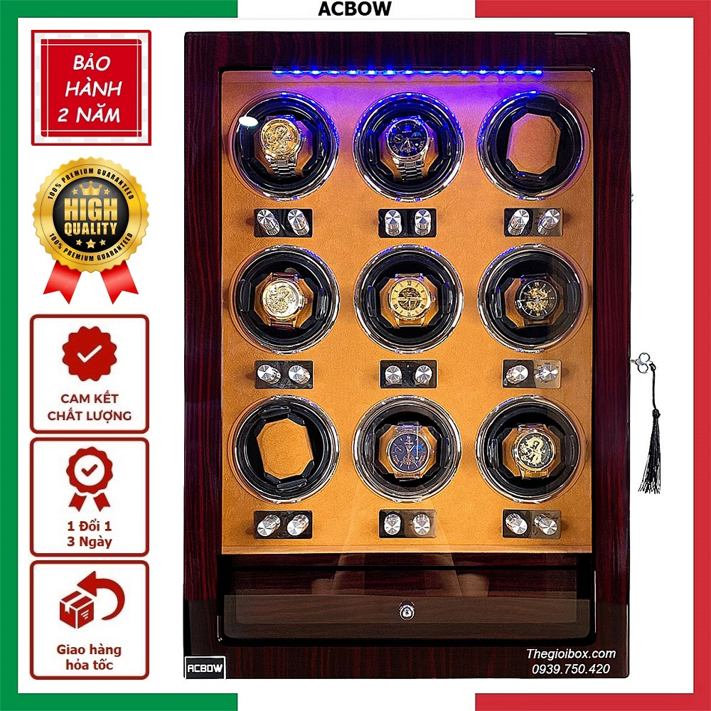 Acbow 9 Rotating + 6 Fixed Mechanical Watch Cabinet with Velvet Felt ...