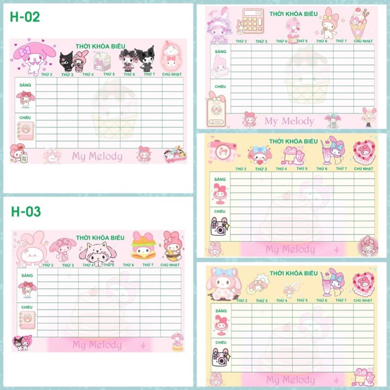 My melody timetable 4 different panels/ cute my melody timetable ...