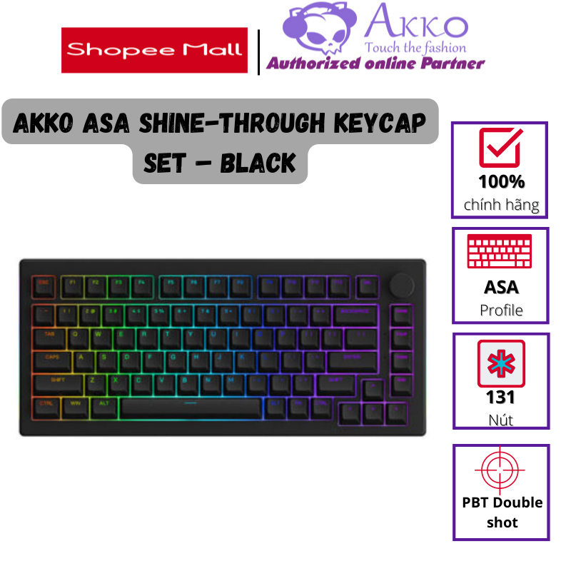 Akko ASA Shine-Through Keycap set - Black (Inspending LED / ASA profile ...