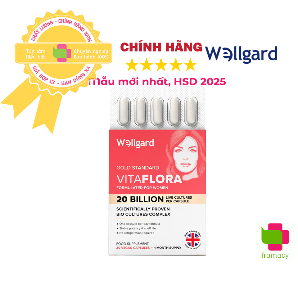 Wellgard Vitaflora gynecological probiotics, UK (30v) 20 billion CFU ...