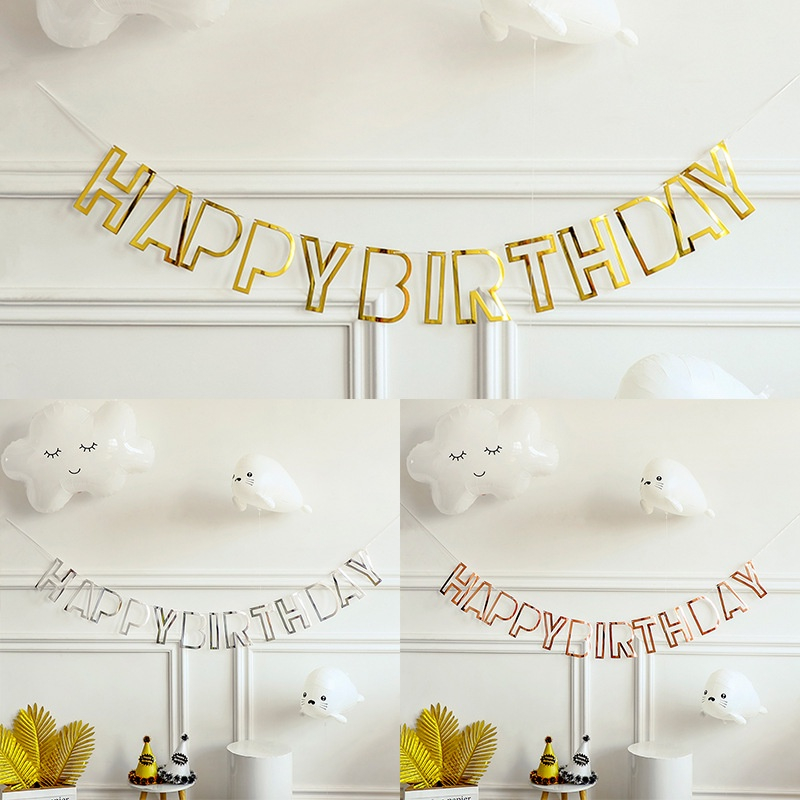 Hollow Happy Birthday Letter String in 3 Colors for Birthday Decoration ...