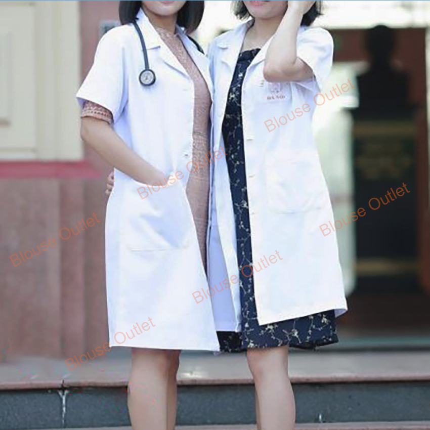 Long white Khaki Cotton blouse, thick and flattering for doctors ...