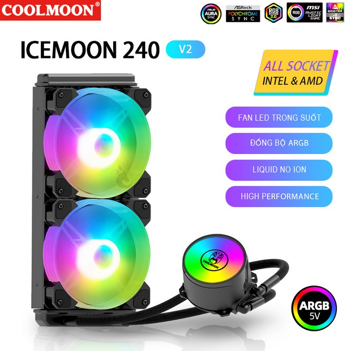 Coolmoon ICEMOON 240 Standard AIO water cooler,ARGB 5V | Support All Socket Intel/ AMD ...