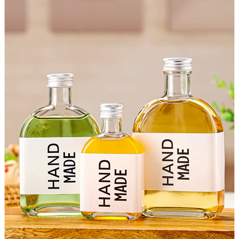 Flat Neck Glass Bottle with Aluminum Cap 100ML 200ML 250ML 350ML ...
