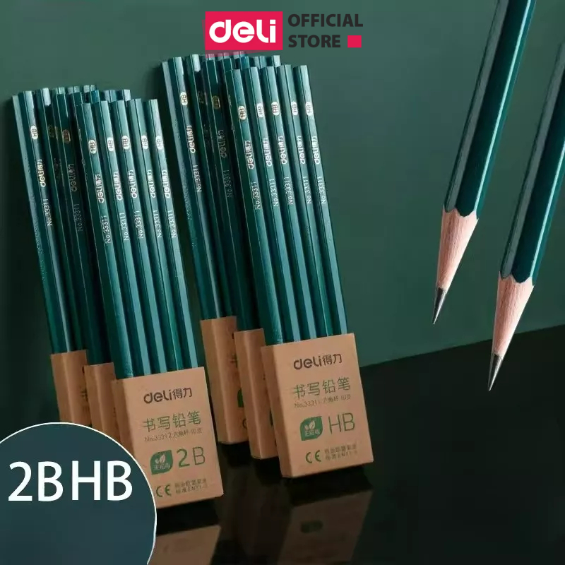 Blister of 10/12 Wooden Pencils 2B HB Deli Students Safe Dark Pencils ...