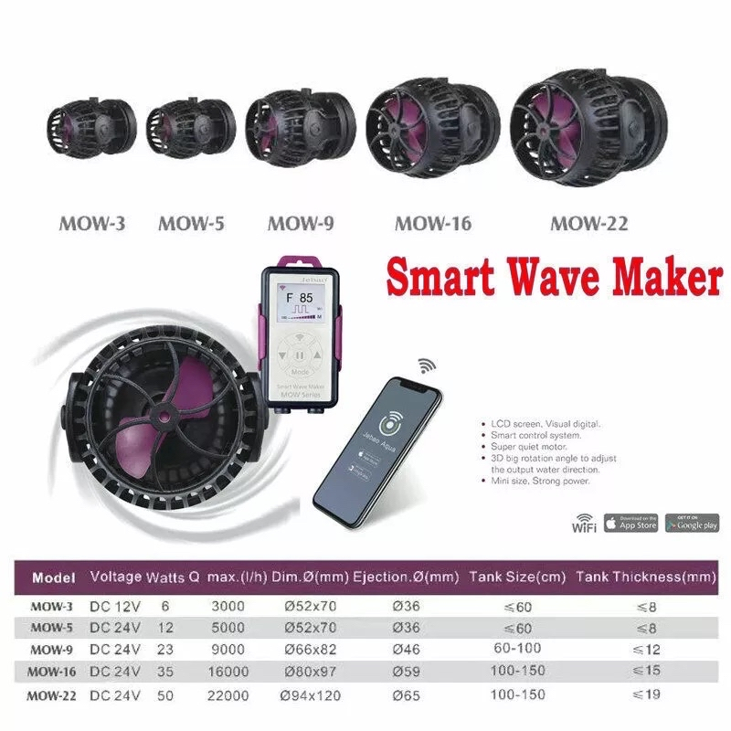 Jebao MOW-3, MOW-5, MOW-9, MOW-16 Wave Generator for saltwater aquariums and coral tanks ...