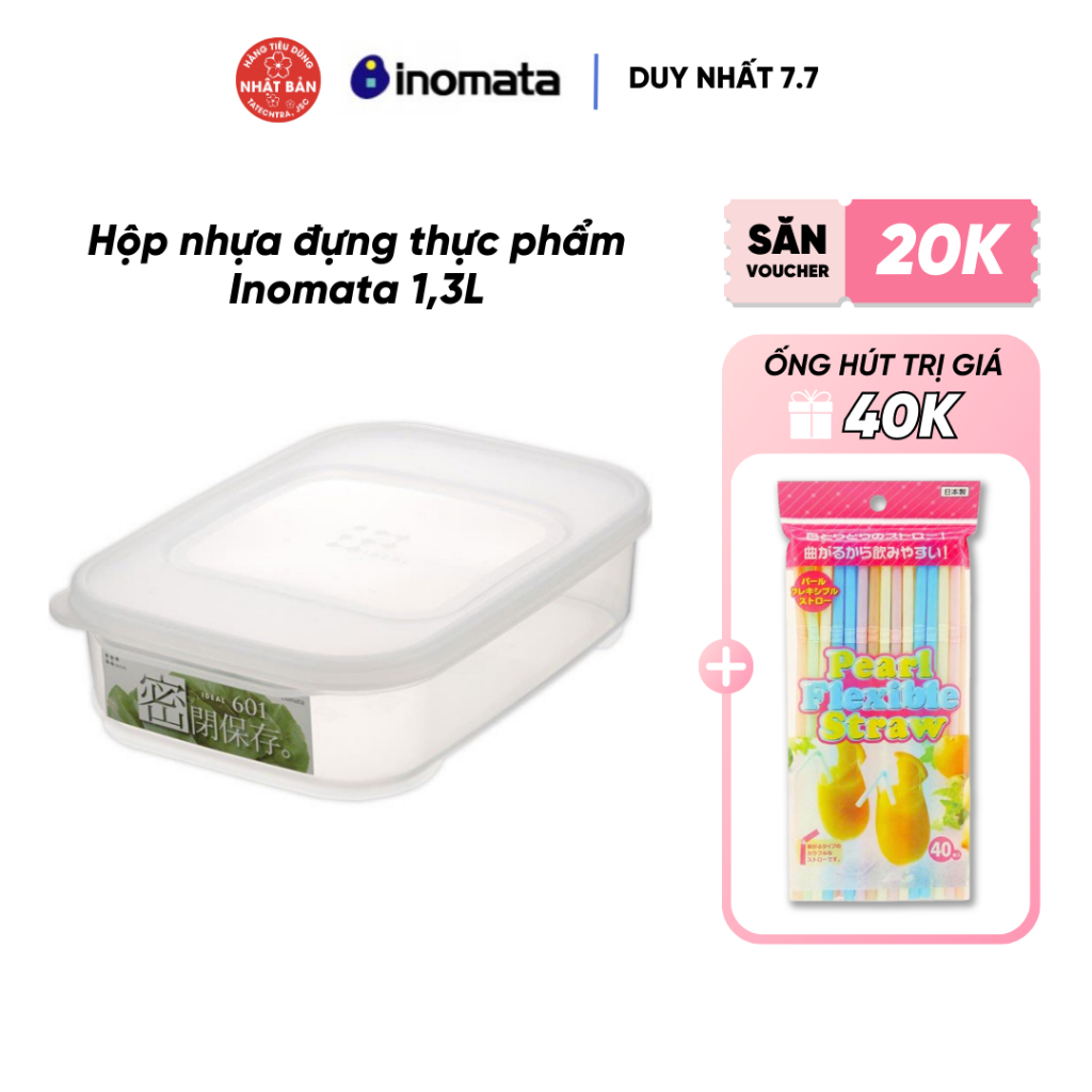 Inomata 1,3L plastic food storage box with long, tall clear plastic lid ...