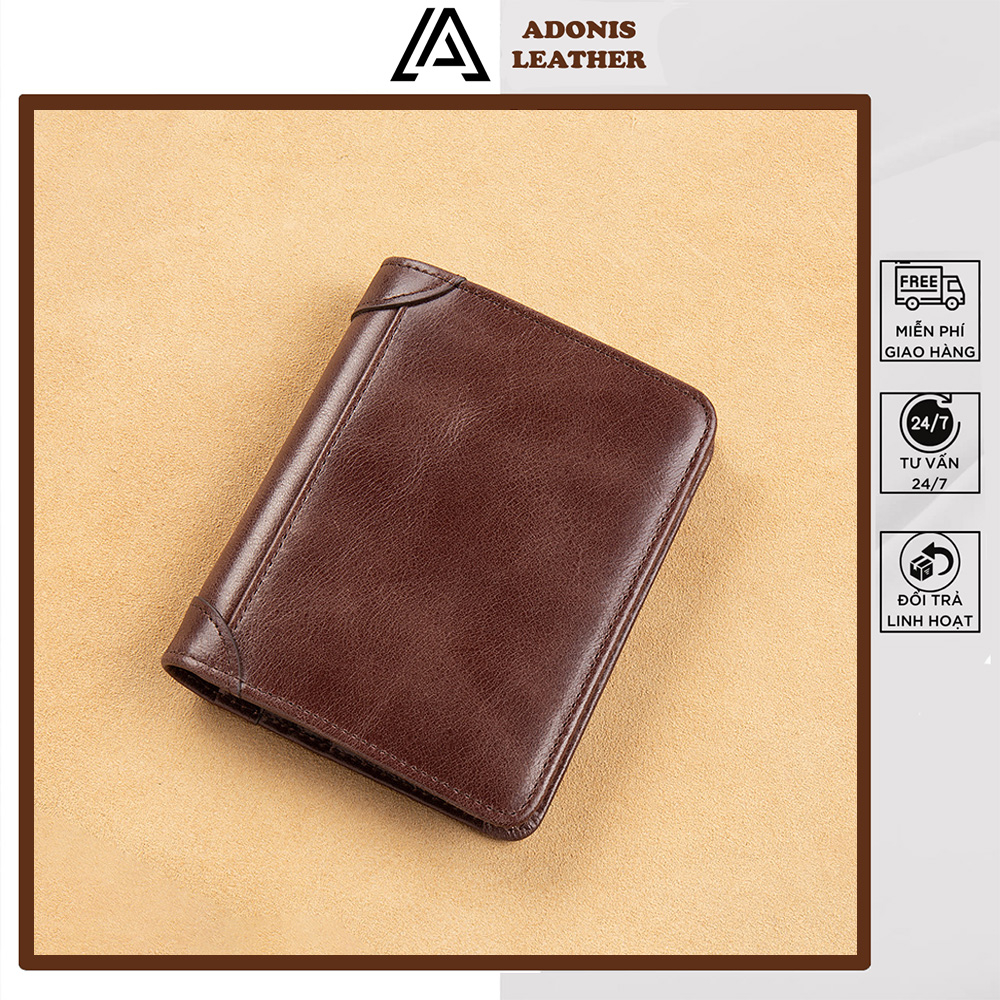 AD01 men's wallet, vertical cowhide wallet designed with many compartments for money and cards ...
