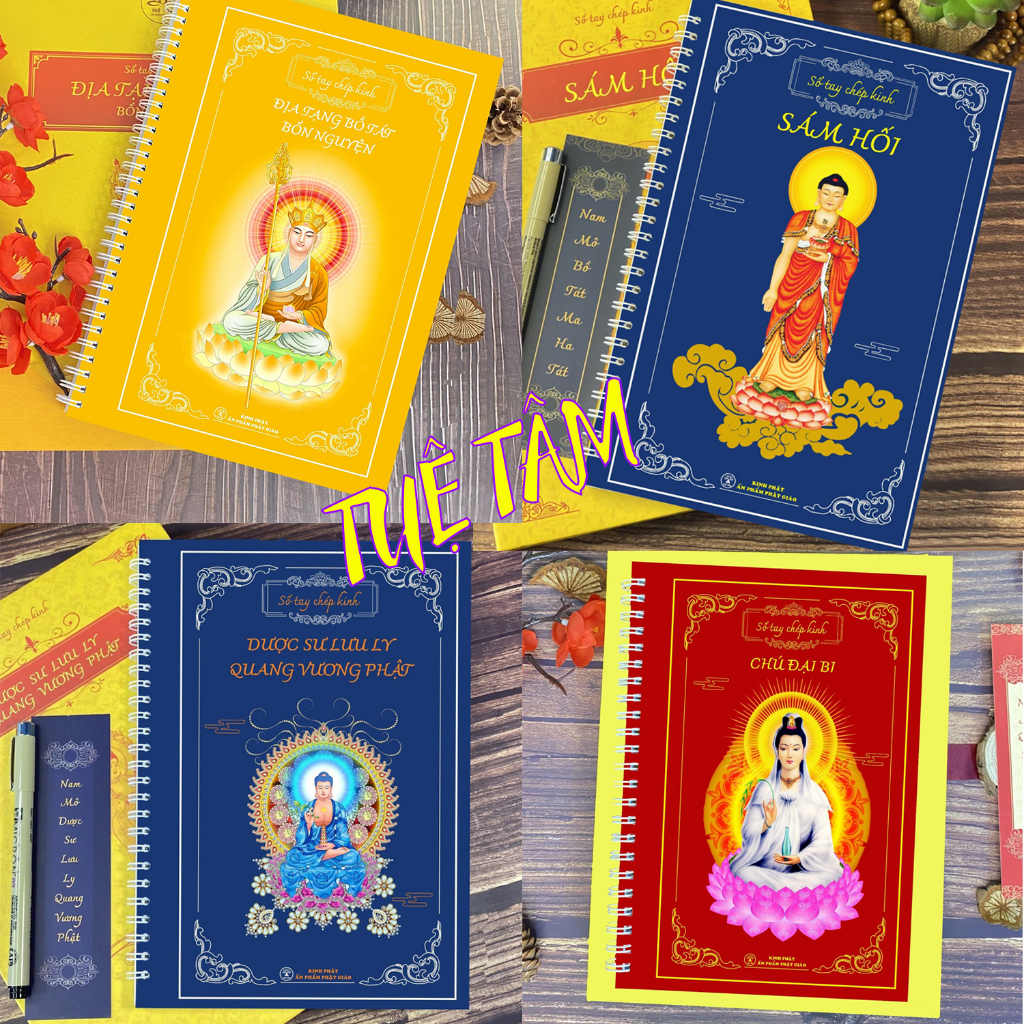 Combo of 4 notebooks to copy Ksitigarbha Sutra, Great Compassion Mantra ...