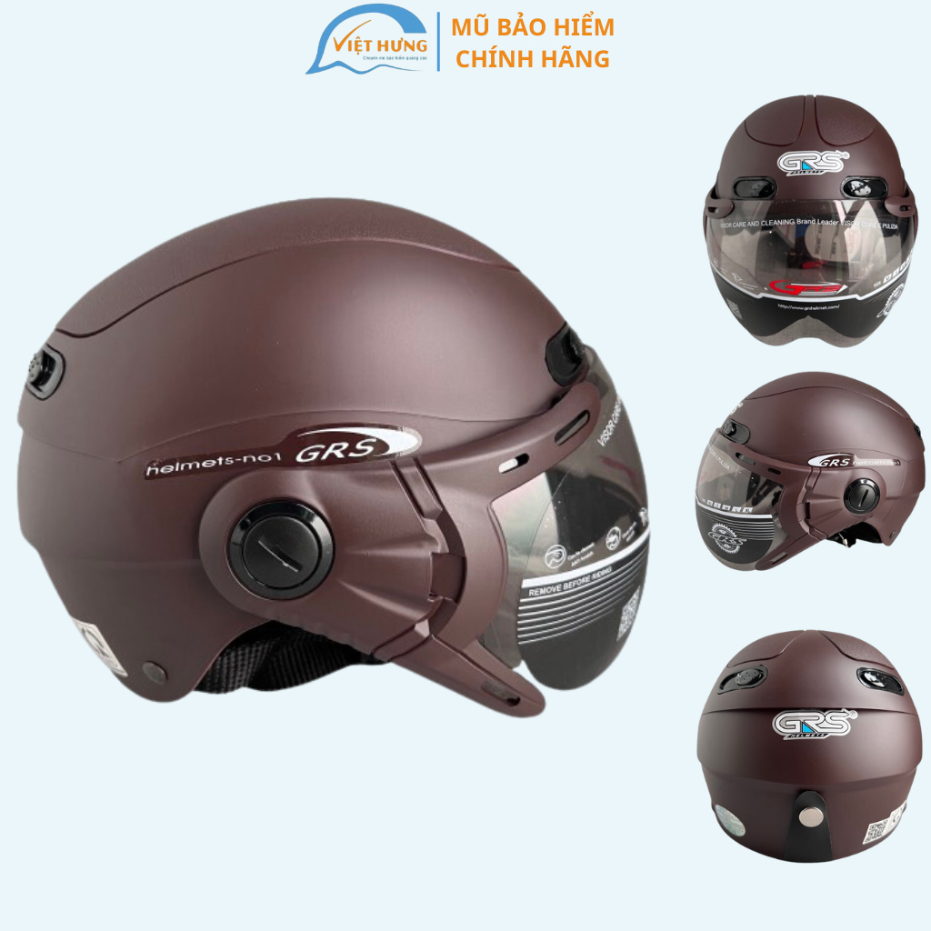 High quality half-head helmet with glasses - GRS A102K - Matte brown ...