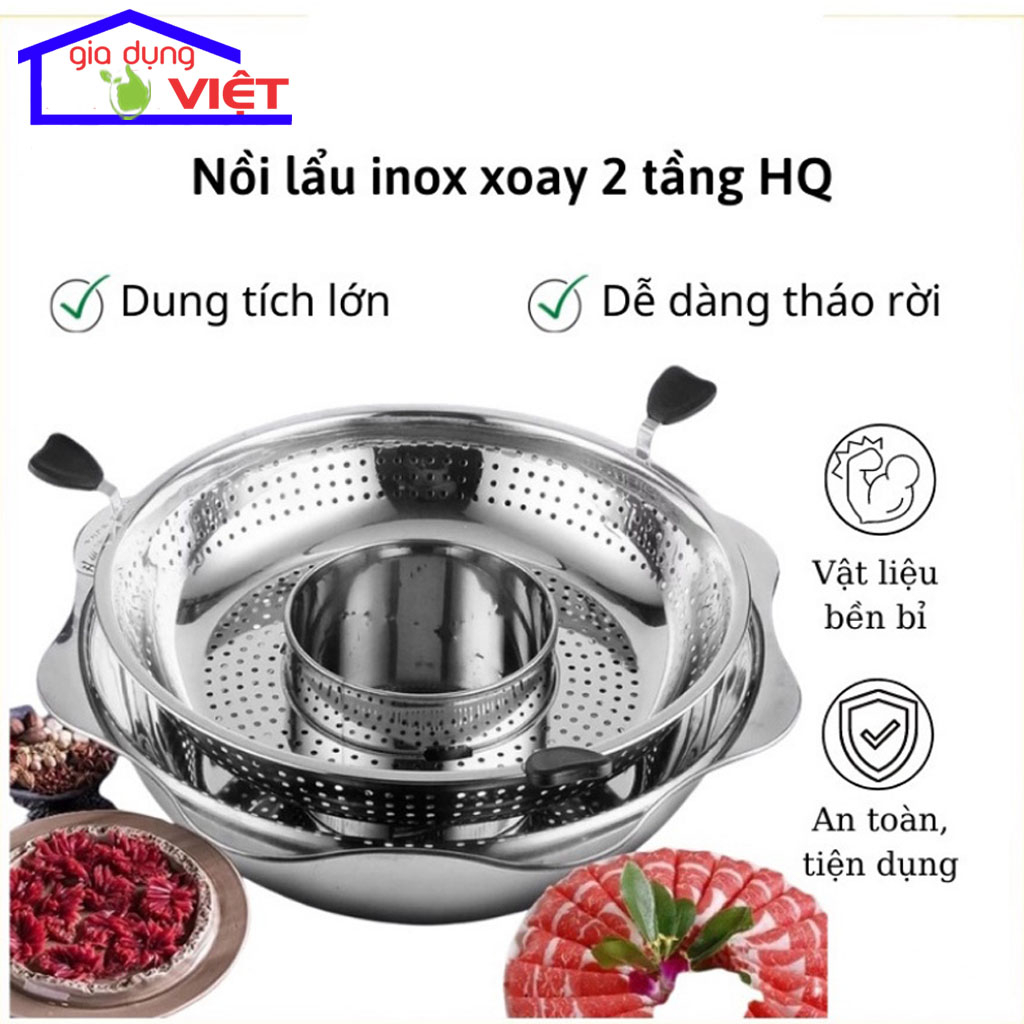 Korean 2-layer rotating stainless steel hot pot, 2-compartment multi ...