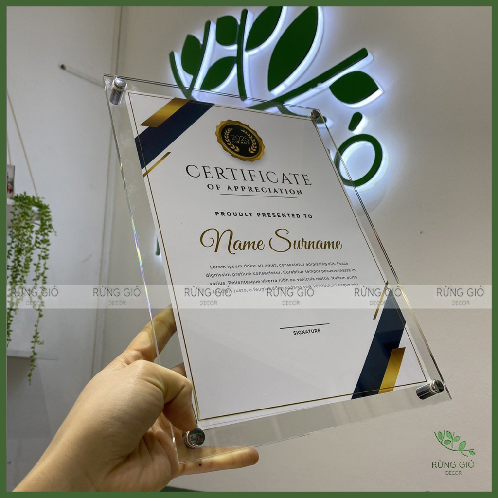 Transparent WALL-MOUNTED A4 mica certificate frame, acylic mica ...
