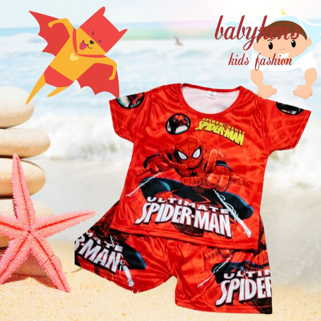 Spider-man short-sleeved superhero set with 3d summer spider-men ...