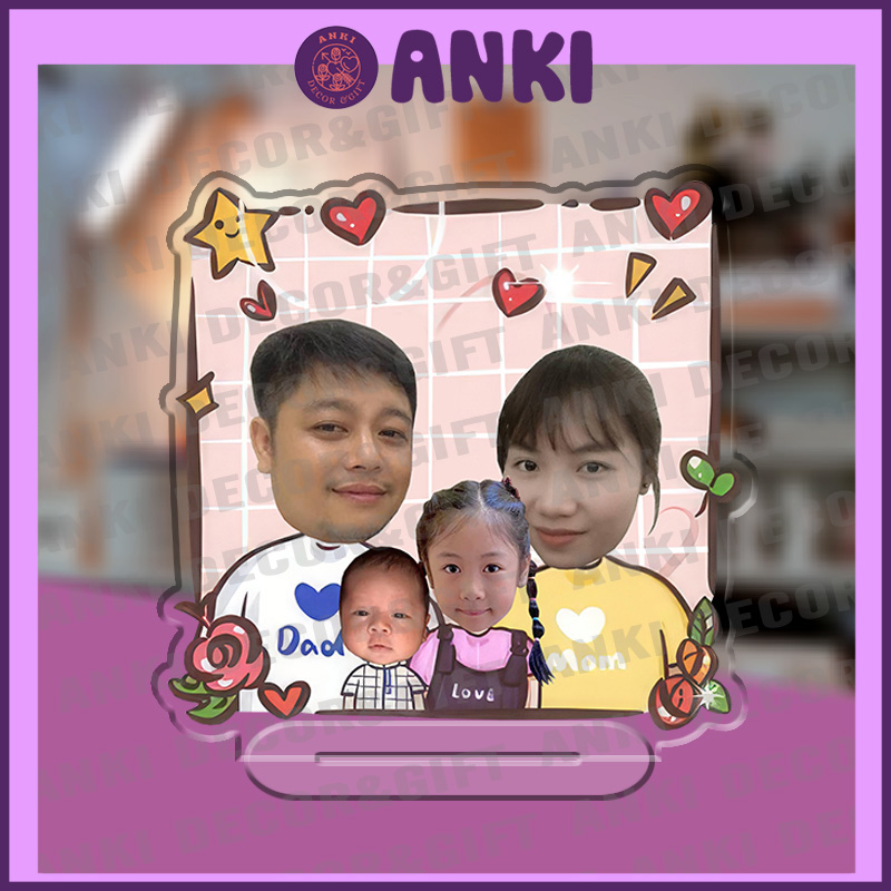 Family chibi mosaics with base, collage prints on demand, transparent ...