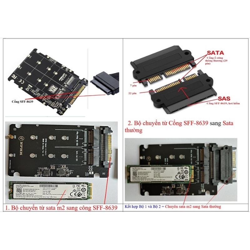 Adapter combines M2 SSD Drive to Regular or Public Sata Port SFF-8639 ...