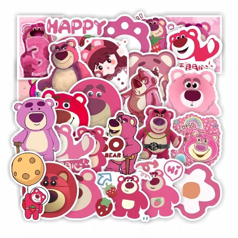 Combo of 50 Super Cute Pink LOTSO Strawberry Bear Stickers | Shopee ...