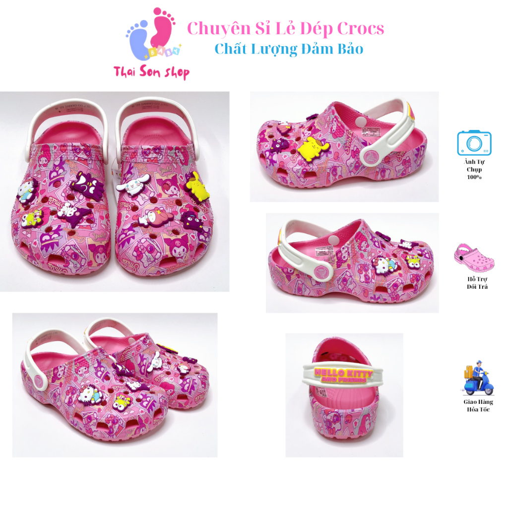 [Free 10 Stickers] Cross sandals for girls, pink Hello Kitty Crocs Baya ...
