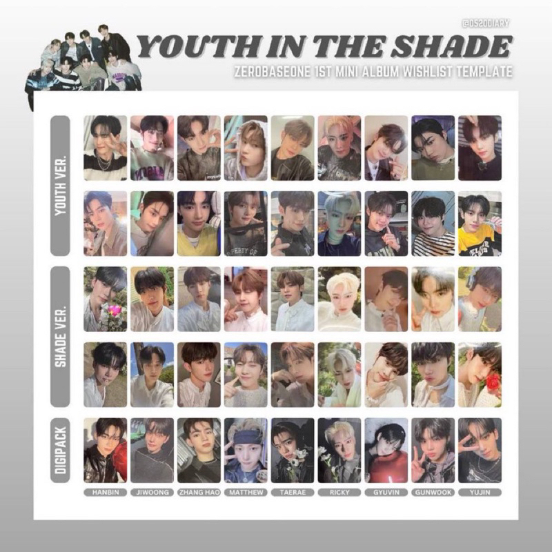 Photocard ZB1 Zerobaseone YOUTH IN THE SHADE | Shopee Malaysia