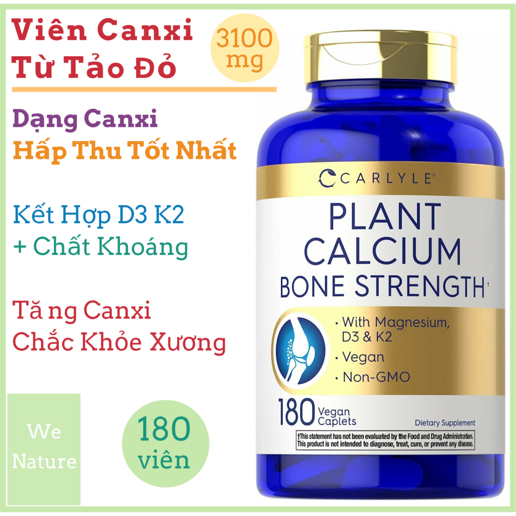 Calcium Bone Strengthening Tablets 1000mg from Red Algae - 180 Tablets ...
