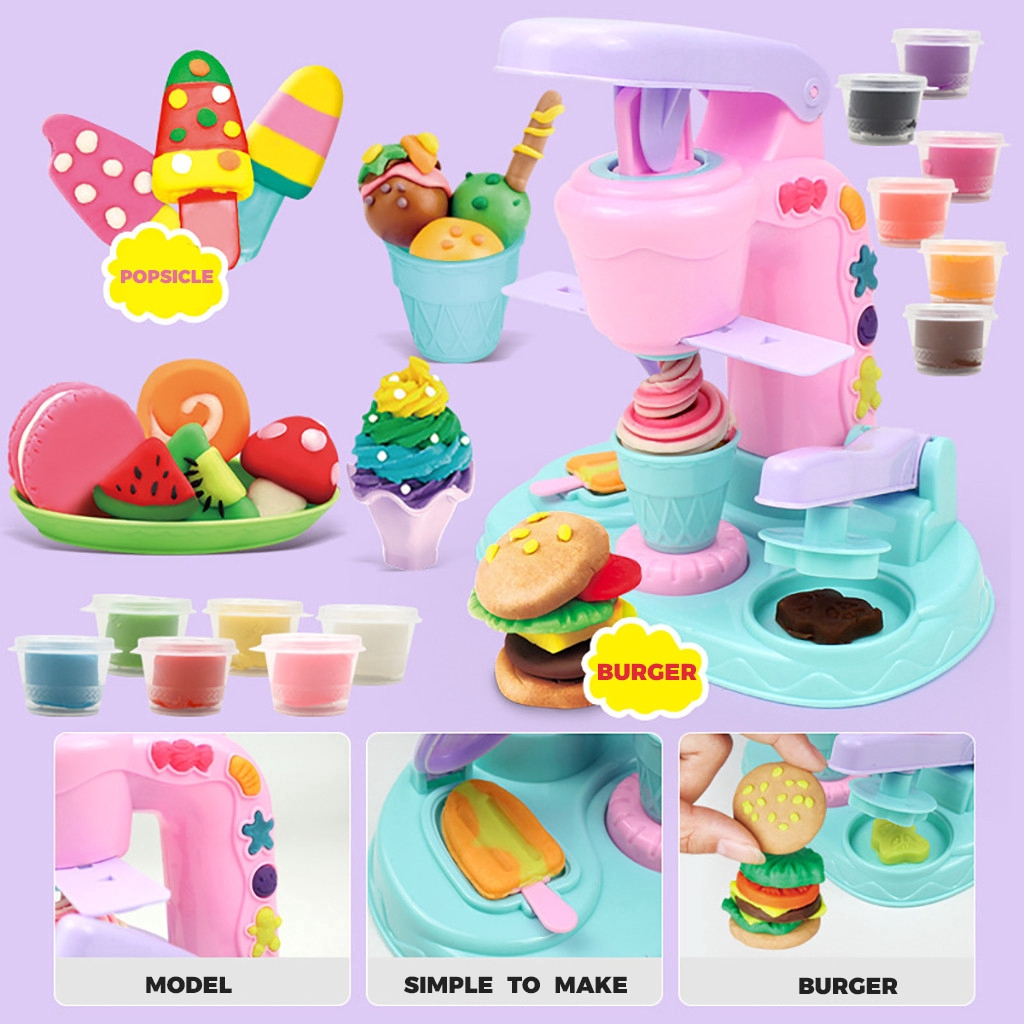 Clay Ice Cream Maker Toy Set 26 Safe Plastic Cute Colors for Children ...
