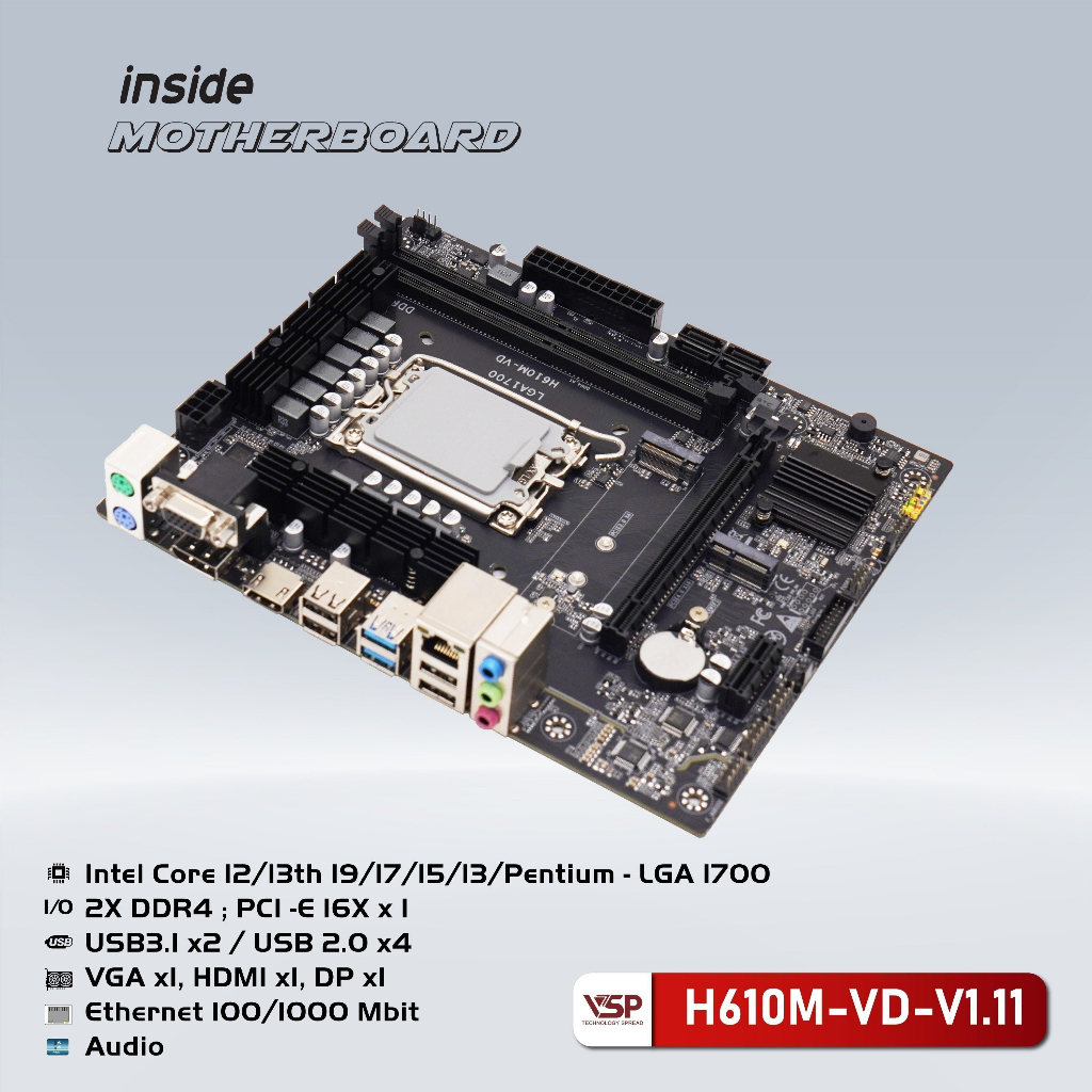 Board(mainboard) VSP H610M-VD-V1.11 (SK 1700/ 1*DP/ 1*HDM/ 1*VGA/ 1 ...