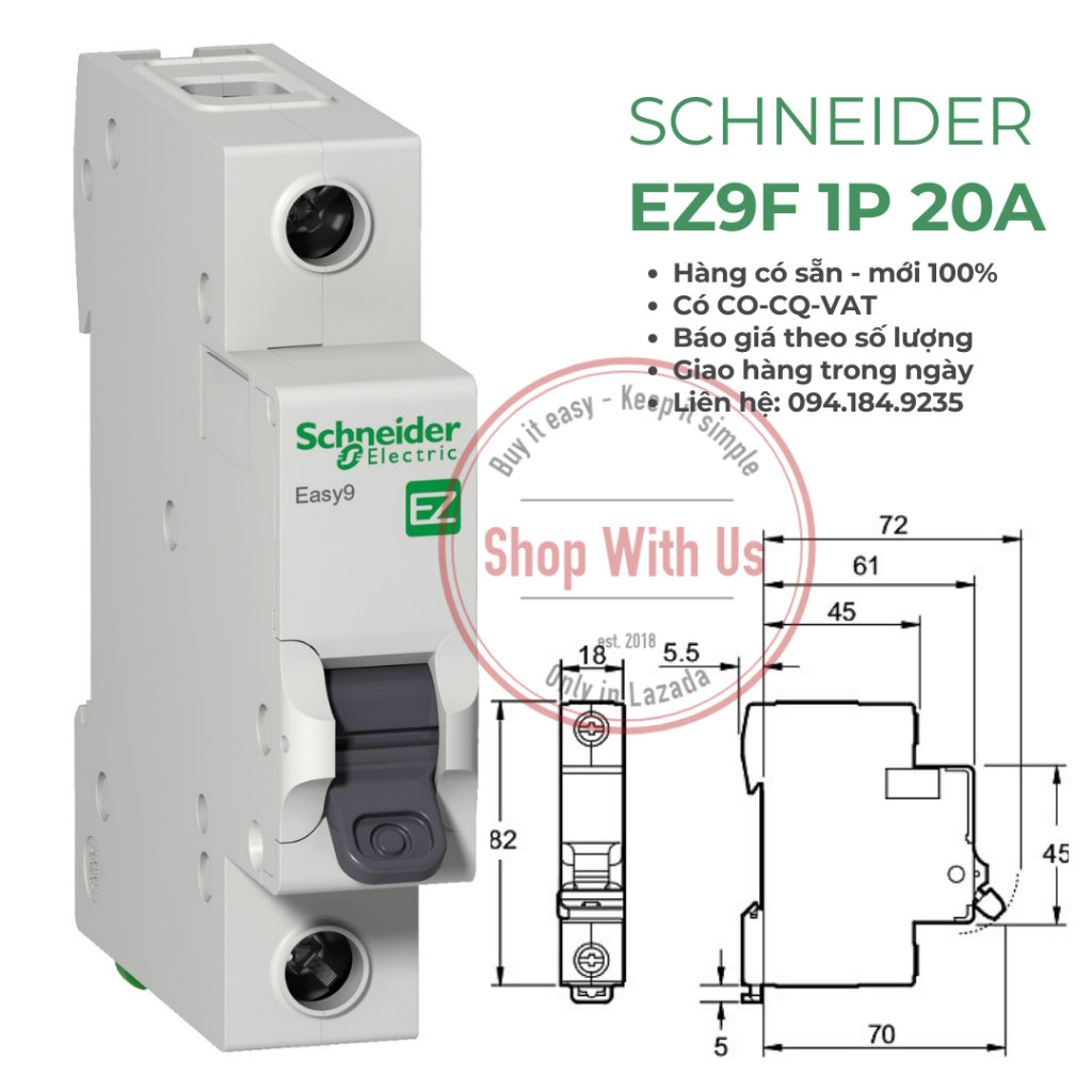 Ez9f34120 - Easy9 miniature circuit breaker- 1P - 20A - Aptomat CB Schneider MCB EZ9F 1P 20A 4 ...