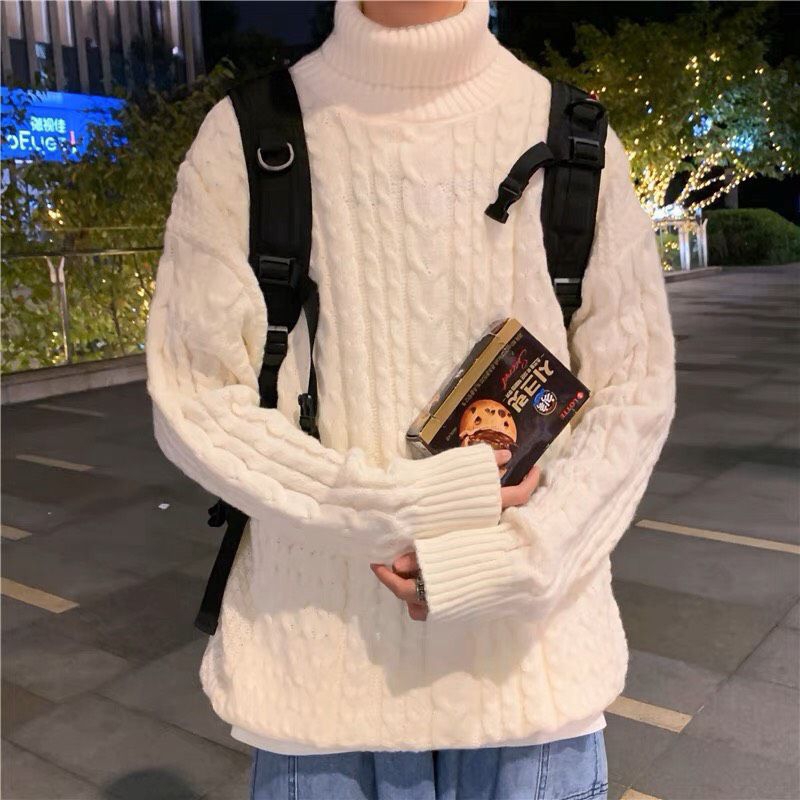 High collar men's and women's rope sweater from loose. Outstanding rope ...