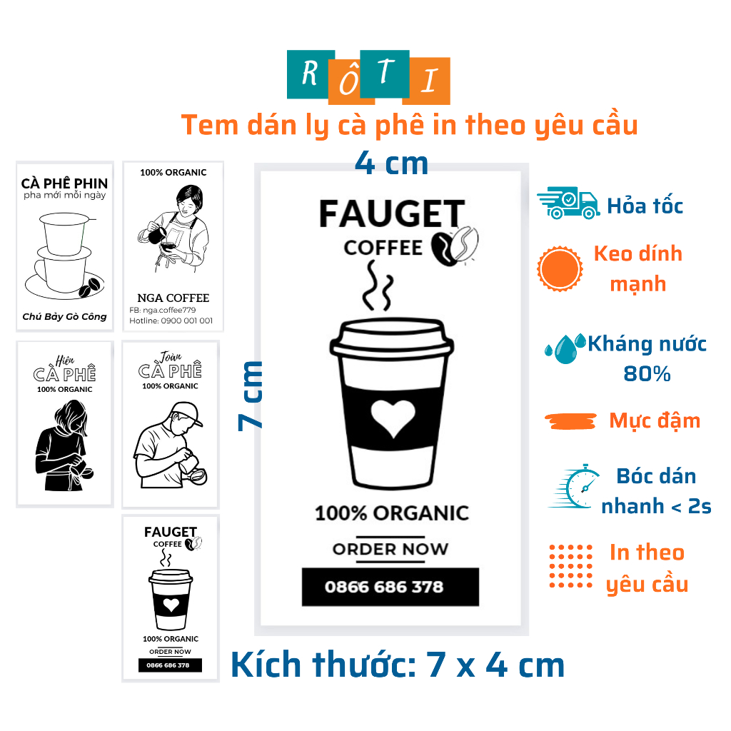 50 Coffee cup stickers Coffee plastic bottle stickers Coffee label ...