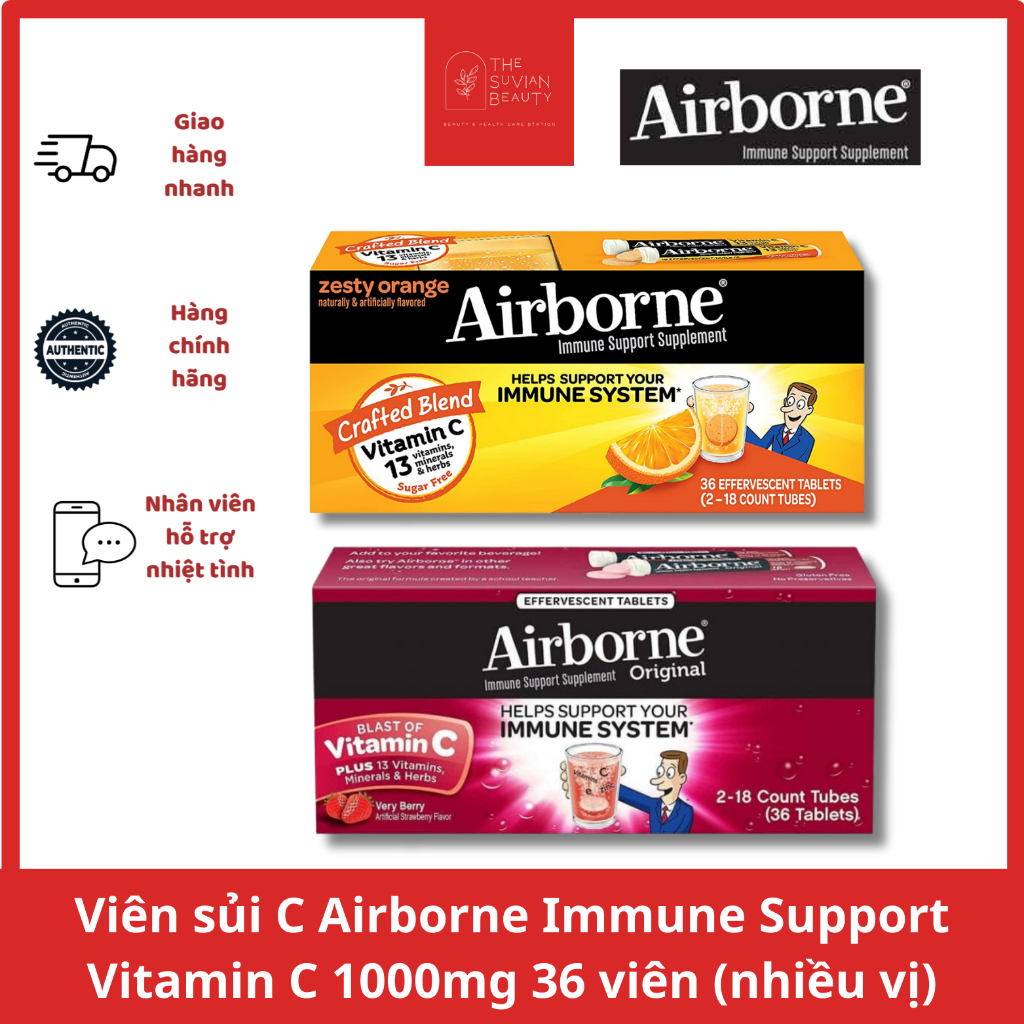 Airborne Immune Support Vitamin C Effervescent Tablets 1000mg 36 ...