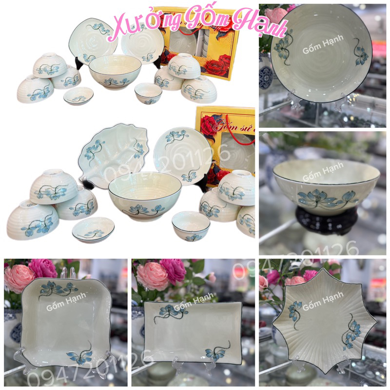 Beautiful Bat Trang ceramic rice dinnerware set with cream glaze ...