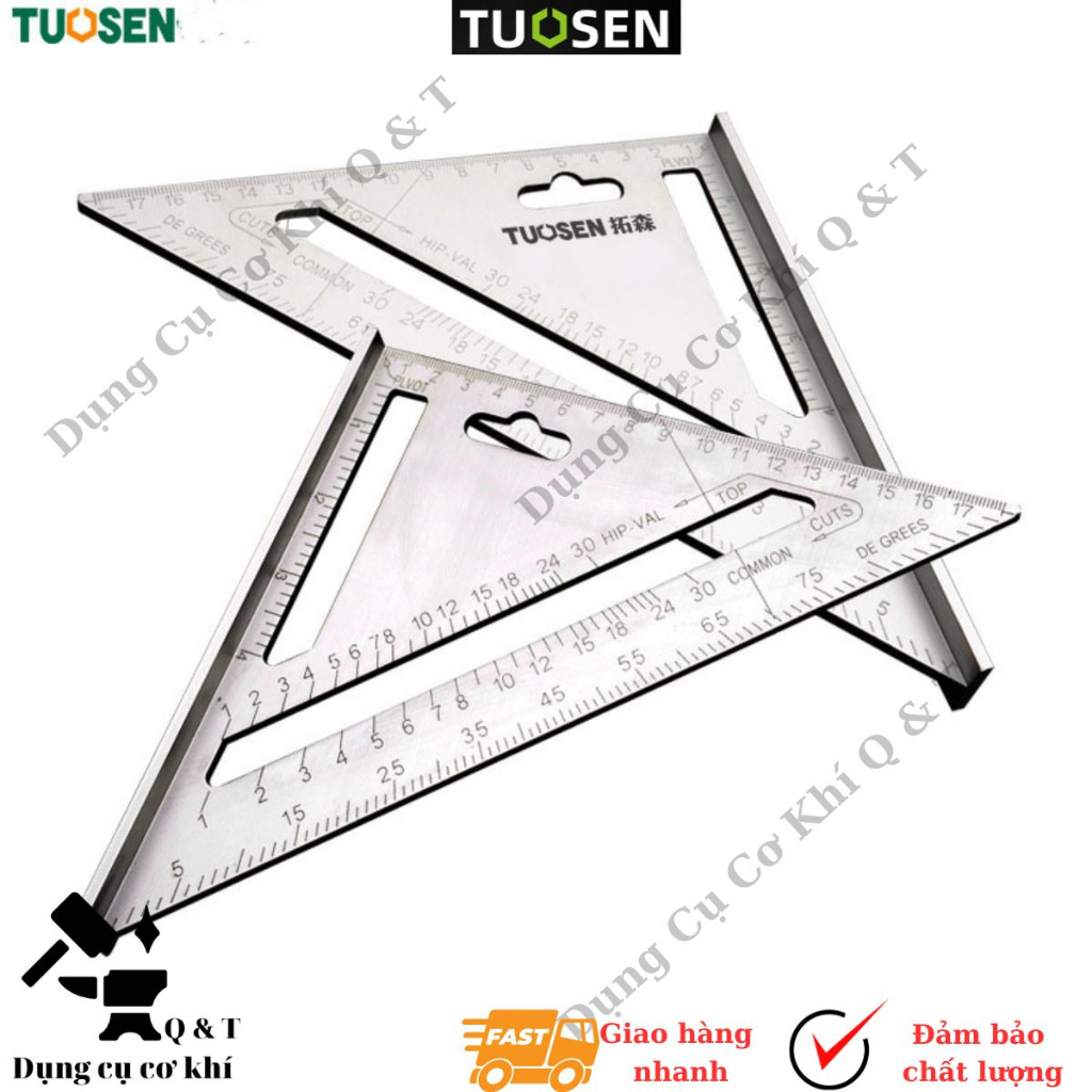 Triangular ruler, 2-sided aluminum ruler with right angle to measure ...