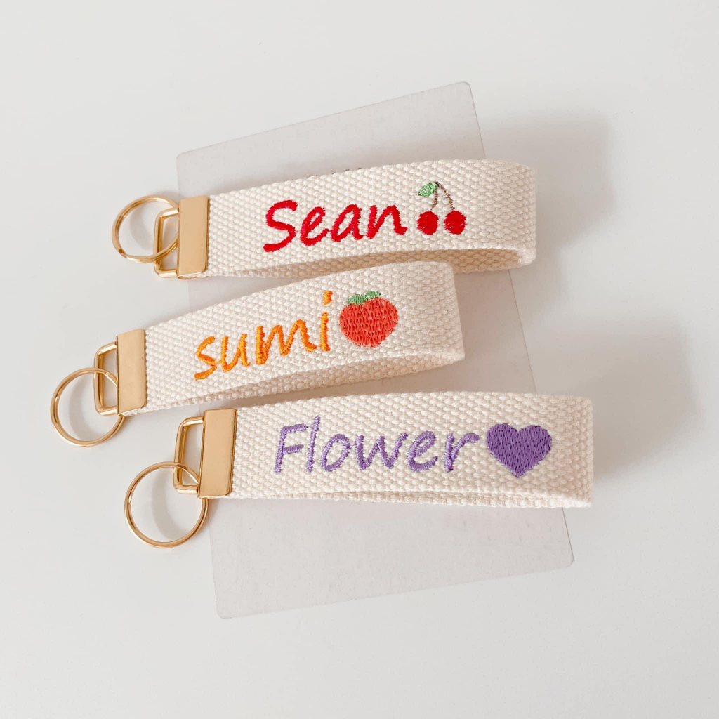 Keychain, Name Tag Embroidered Name Upon Request (Square Hook Head ...