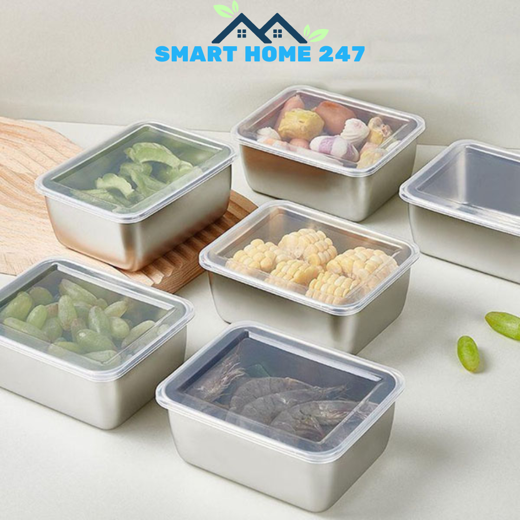 Set of 5 304 stainless steel food storage boxes with antibacterial ...