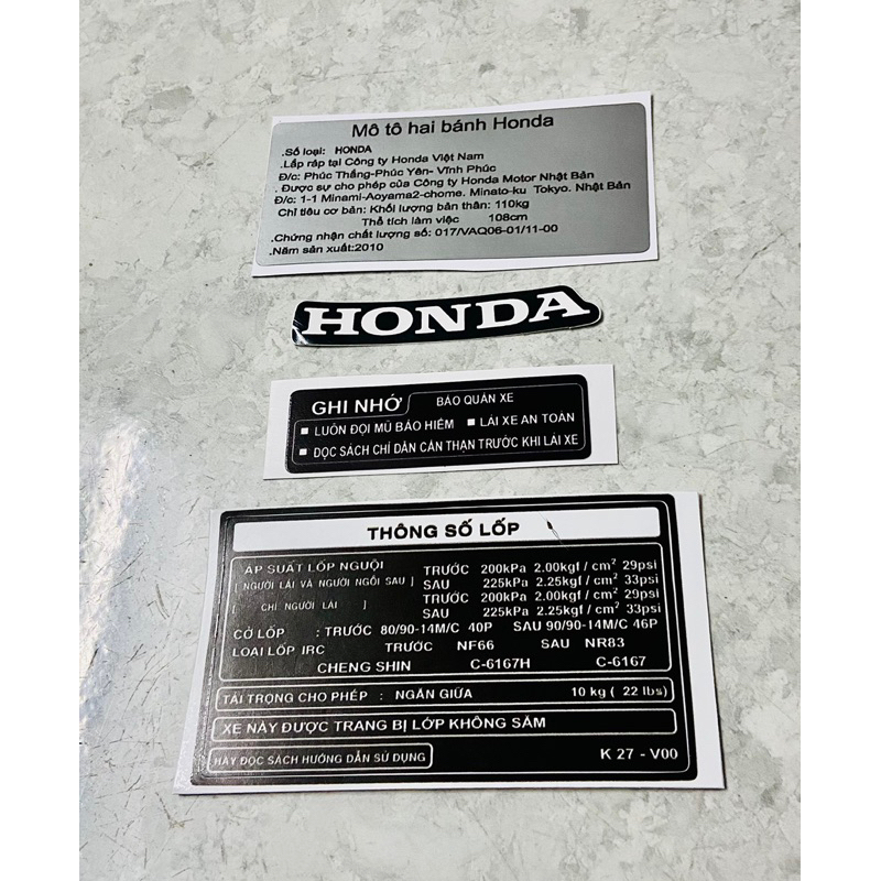 Specifications Sticker for Honda AB Vietnam Air Blade Motorcycle 2009 ...