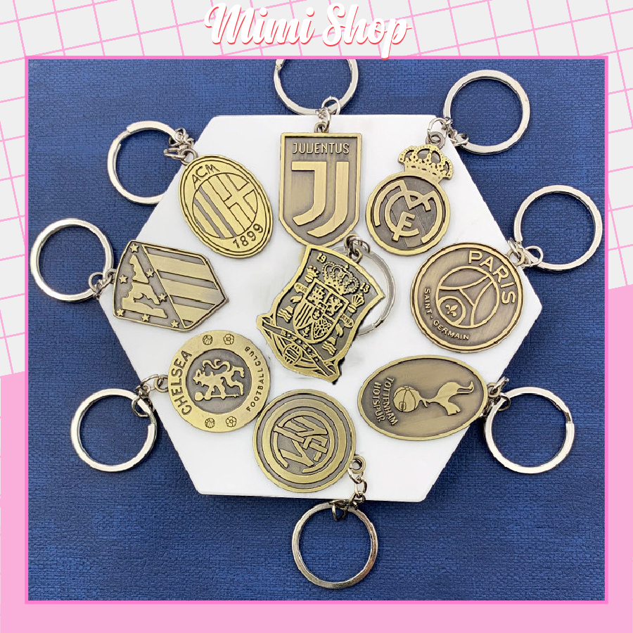 Metal keychain embossed on both sides with logos of football clubs ...