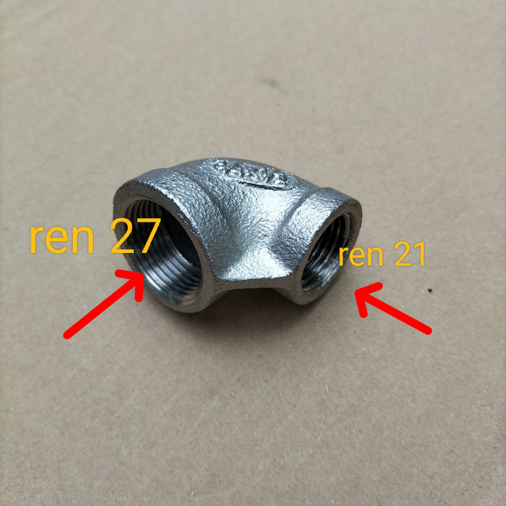 Zinc internal thread corner, one 21mm thread and one 27mm thread end ...