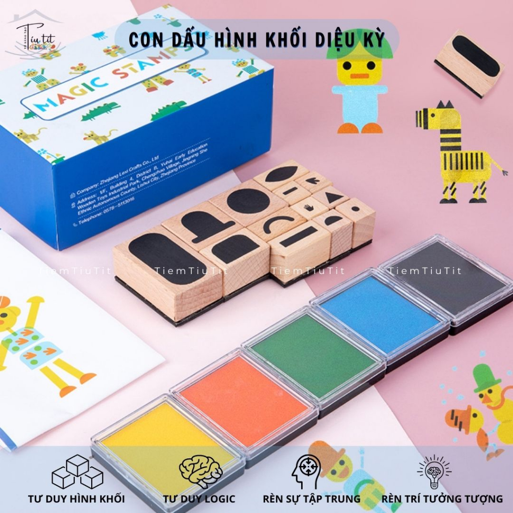 Creative toy Magic cube stamp (wooden stamp with large colored dots and ...
