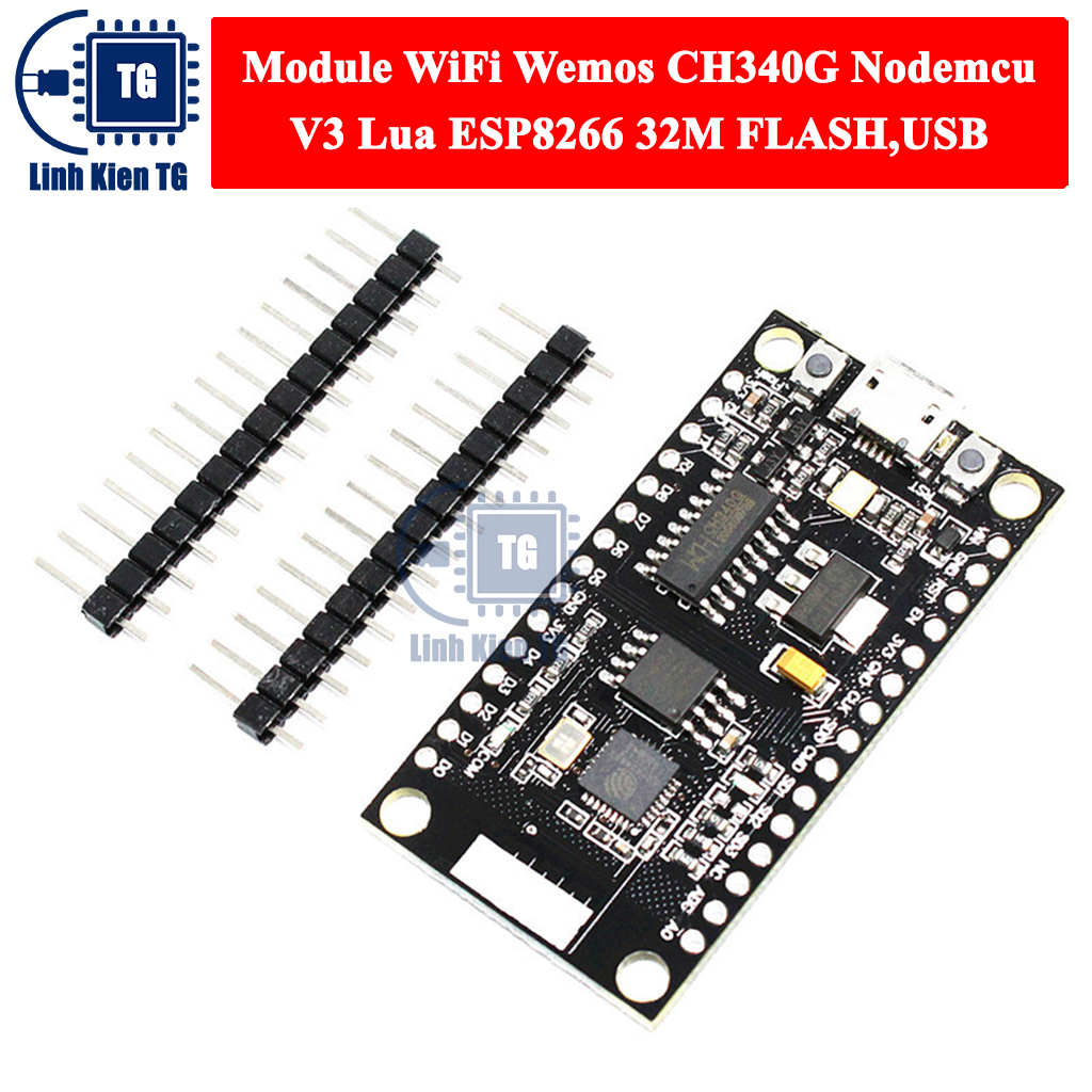 Wemos CH340G Nodemcu V3 Lua WiFi Module with integrated ESP8266 + 32M FLASH auxiliary memory ...