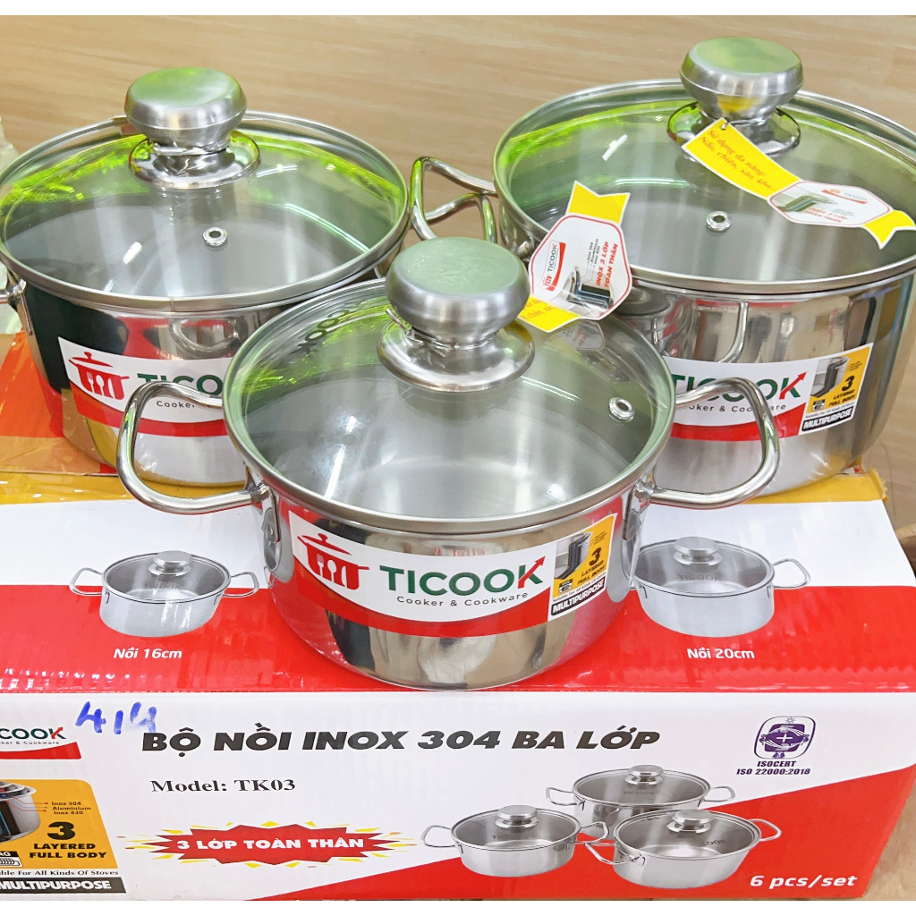 Ticook full body 3-layer 304 stainless steel pot set _ set of 3 ...