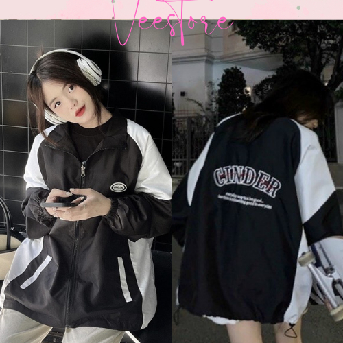 [UNISEX] Black and white Cinder windbreaker, oversize thick parachute ...
