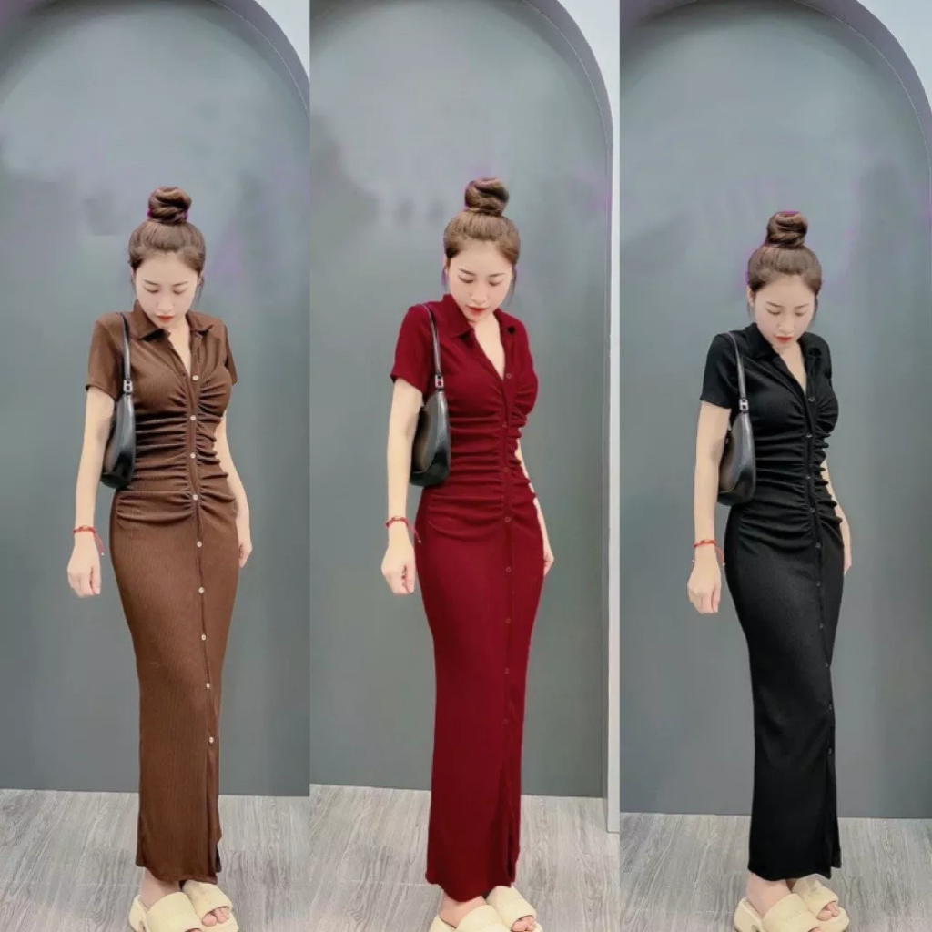 Long Sleeve Short Neck Ruffled body Dress With Elegant Cold Elastic ...