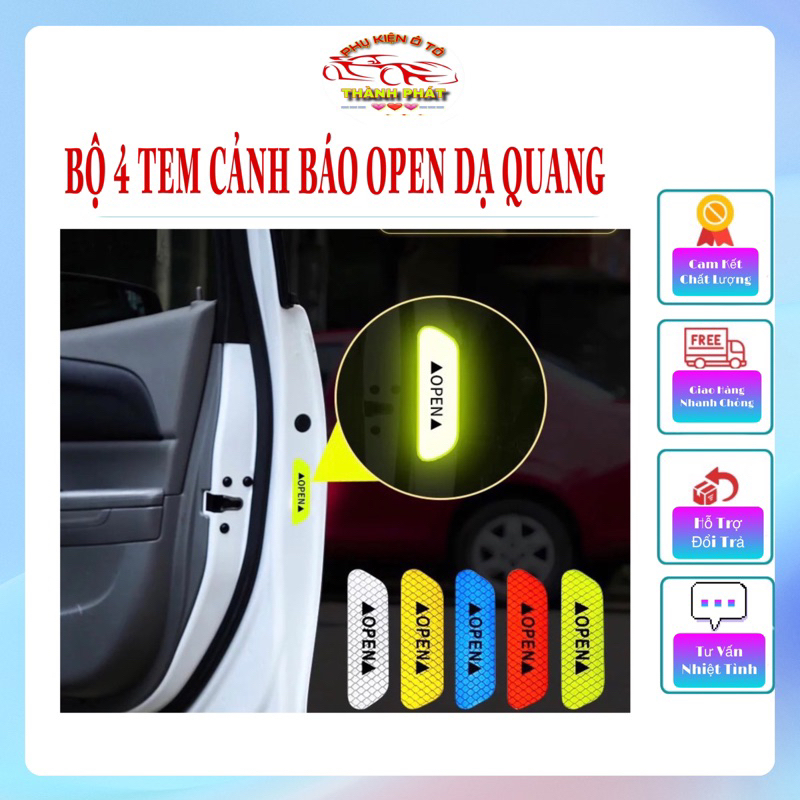 Set of 4 reflective OPEN stickers for car doors to warn of collision ...