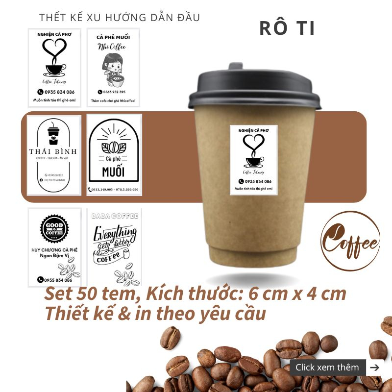 50 Coffee cup stickers Salted Coffee plastic bottle stickers Design ...