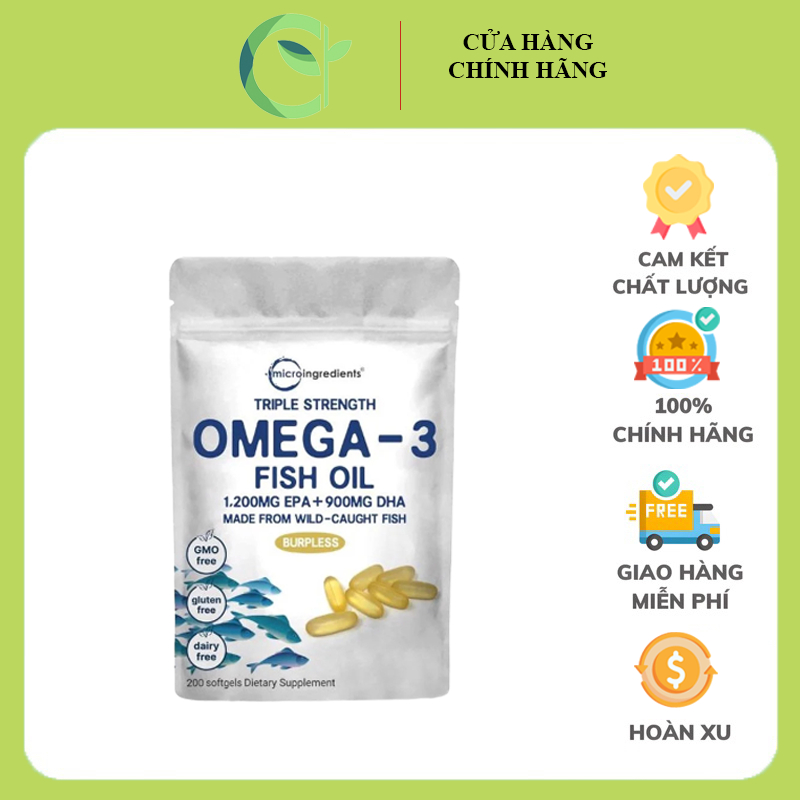 Micro Ingredients Triple Strength Omega 3 Fish Oil (200 pills ...