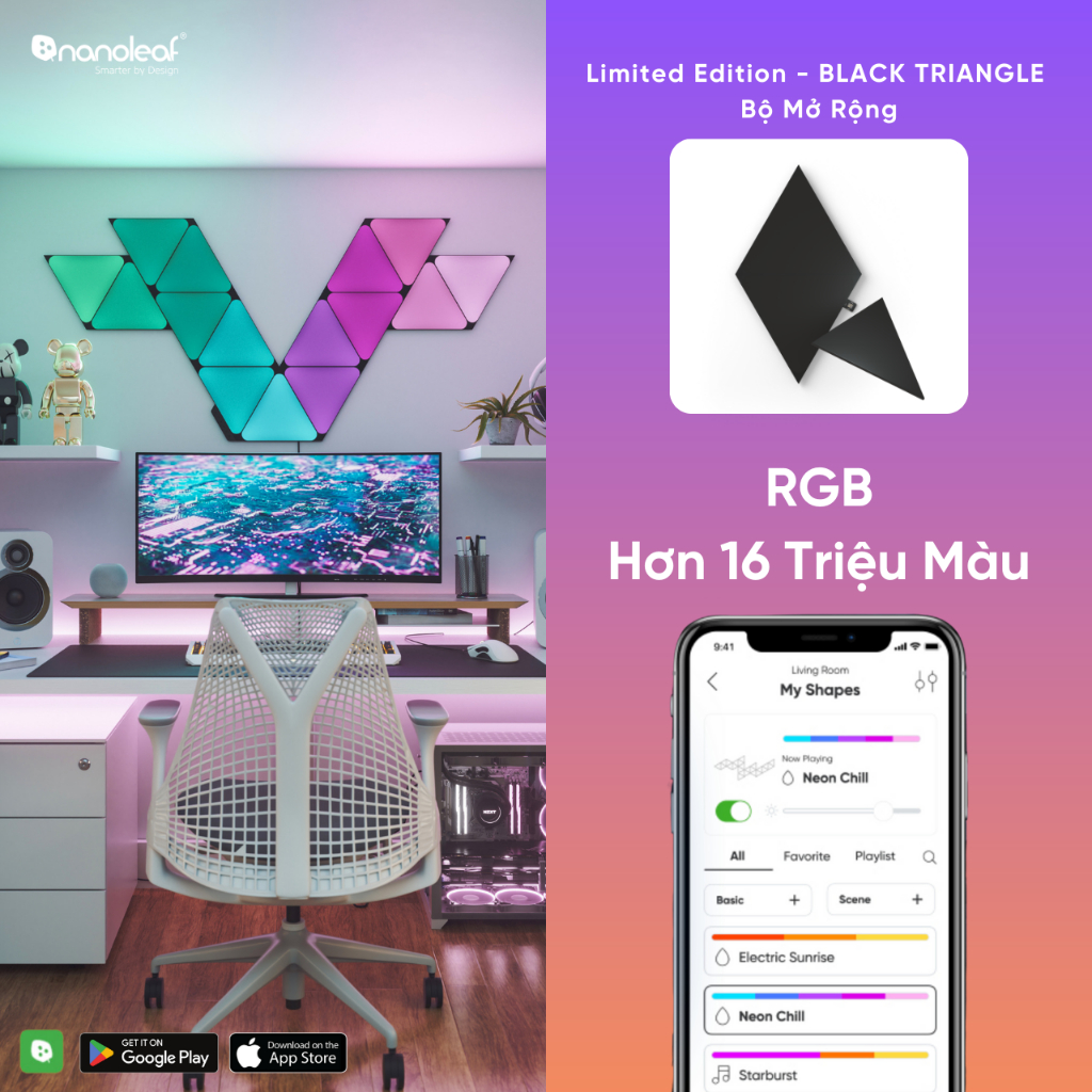 [LIMITED] Nanoleaf Shapes Ultra Black Triangular 3-Cell RGB LED Lights ...