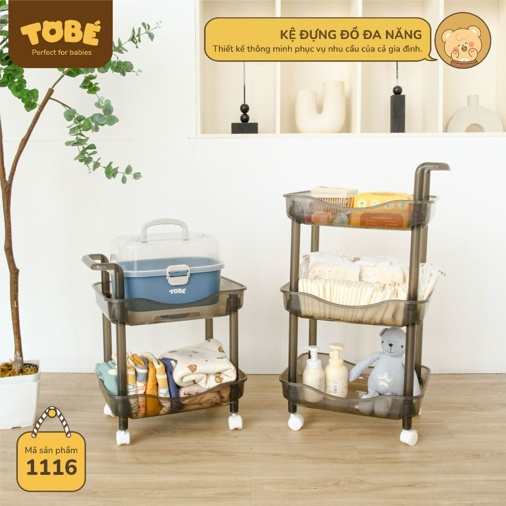 Tobé 3-Tier Multi-Purpose Storage Shelf, Diaper Storage Rack with moving wheels 1116 | Shopee ...