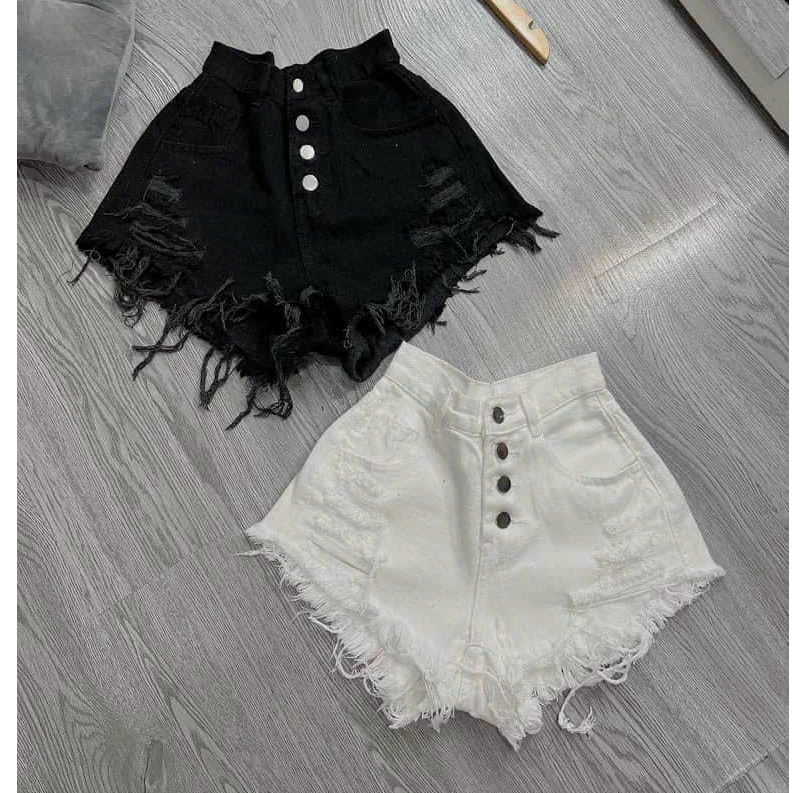 Womens High Waisted Ripped Thigh High Jean Shorts With Buttons Shopee Malaysia