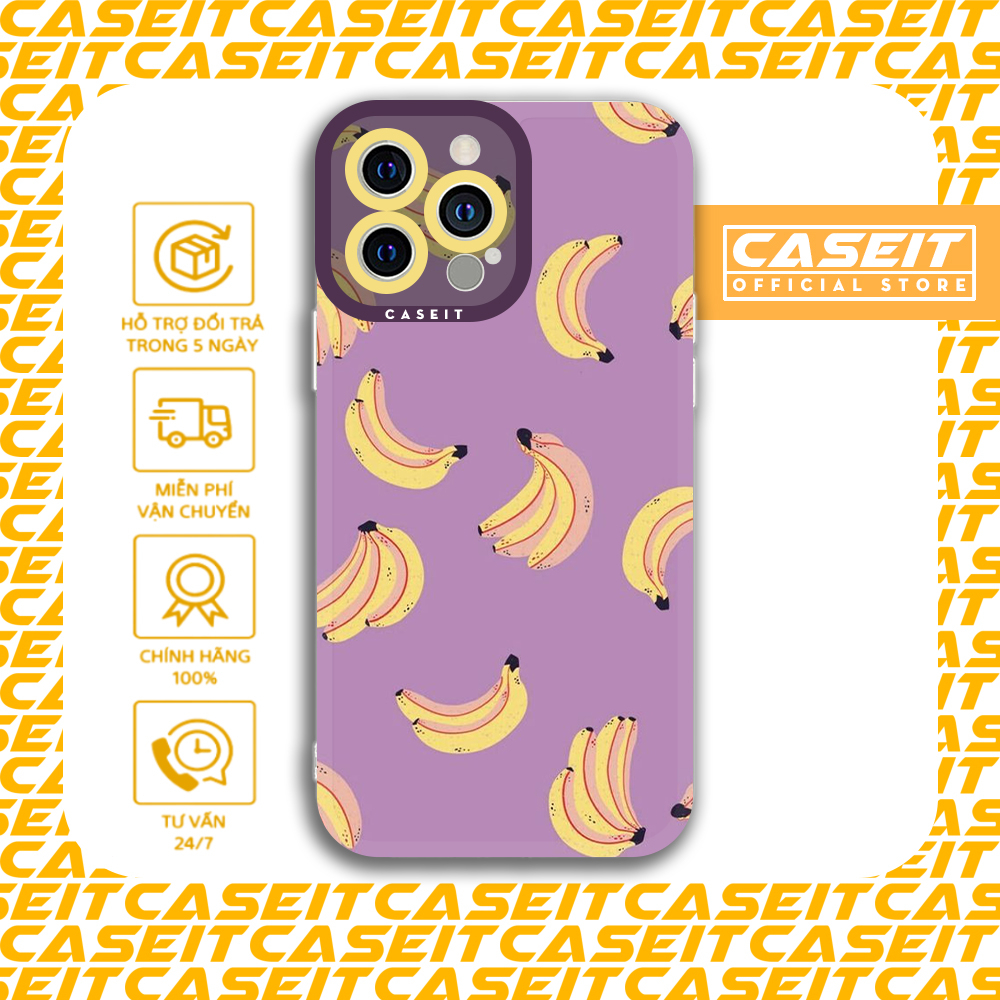 Caseit square edge iphone case with yellow banana pattern and purple ...